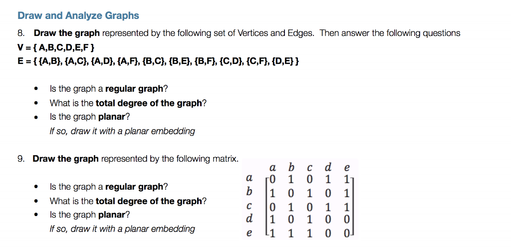 Solved Draw and Analyze Graphs 8. Draw the graph represented | Chegg.com