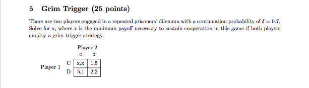 Solved 5 Grim Trigger (25 points) There are two players | Chegg.com