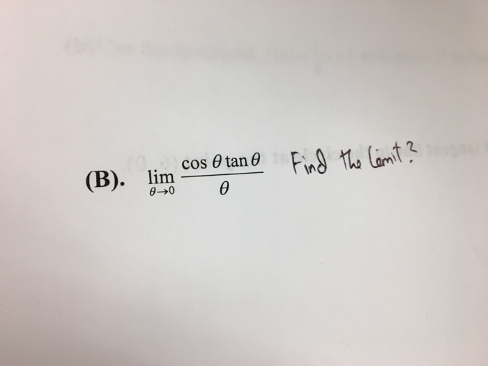 Solved Find the limit? lim_theta rightarrow 0 cos theta tan | Chegg.com