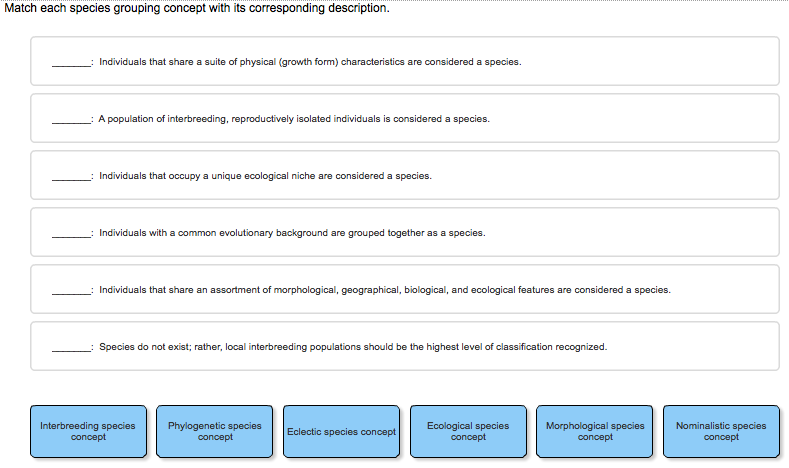 Solved Match each species grouping concept with its | Chegg.com
