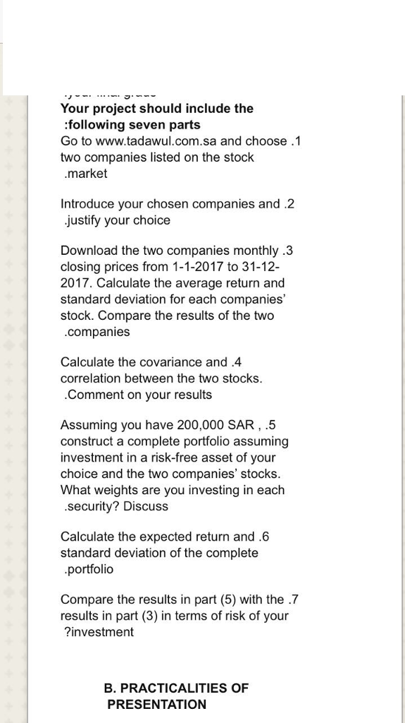 Your project should include the following seven parts | Chegg.com
