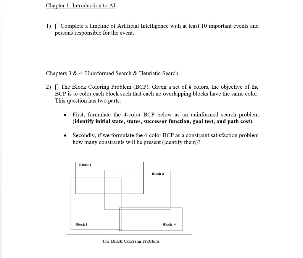 Solved Chapter 1: Introduction to AI l) [l Complete a | Chegg.com