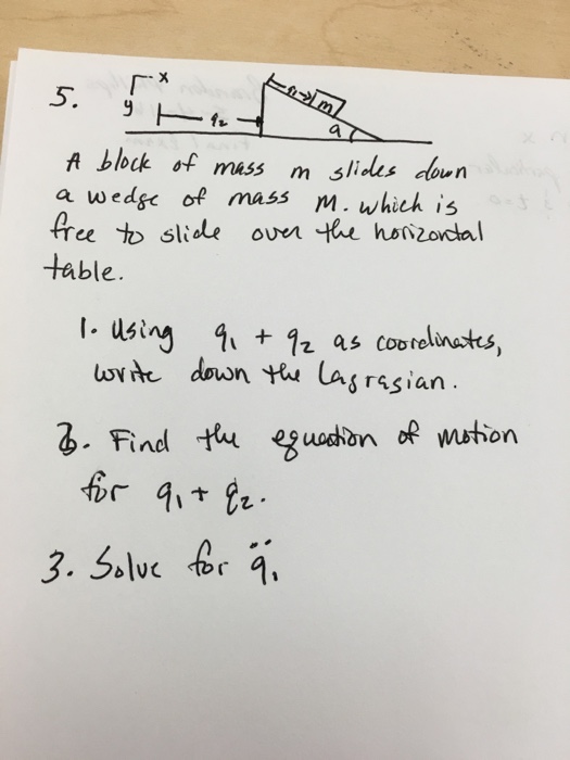 Solved A block of mass m slides down a wedge of mass m. | Chegg.com