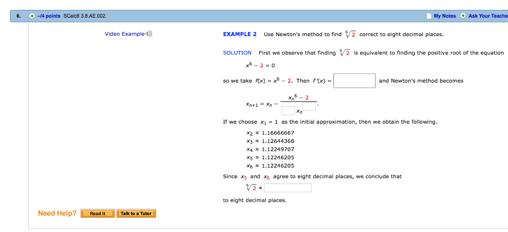 Solved 6. -/4 points SCalc8 3.8-AE.002. Video Example Need | Chegg.com