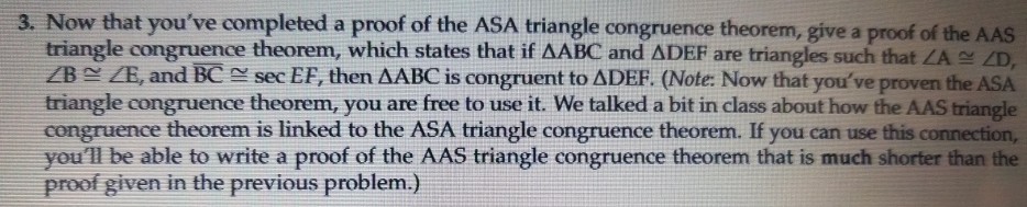 Solved 3. Now that you've completed a proof of the ASA | Chegg.com