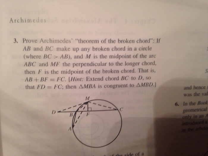 Solved 3. Prove Archimedes' ''theorem of the broken chord'': | Chegg.com
