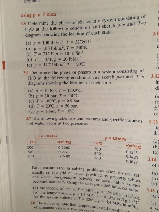 Solved Using p-v-T Data 3.5 Determine the phase or phases in | Chegg.com
