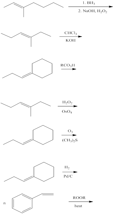Solved 1. BI13 2. NaOH, H202 CHC13 KOH RCOH 1202 OsO4 | Chegg.com