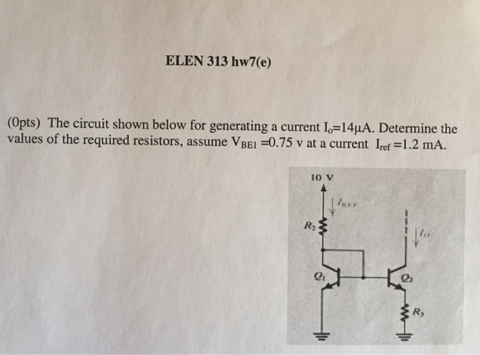 Solved The circuit shown below for generating a current | Chegg.com