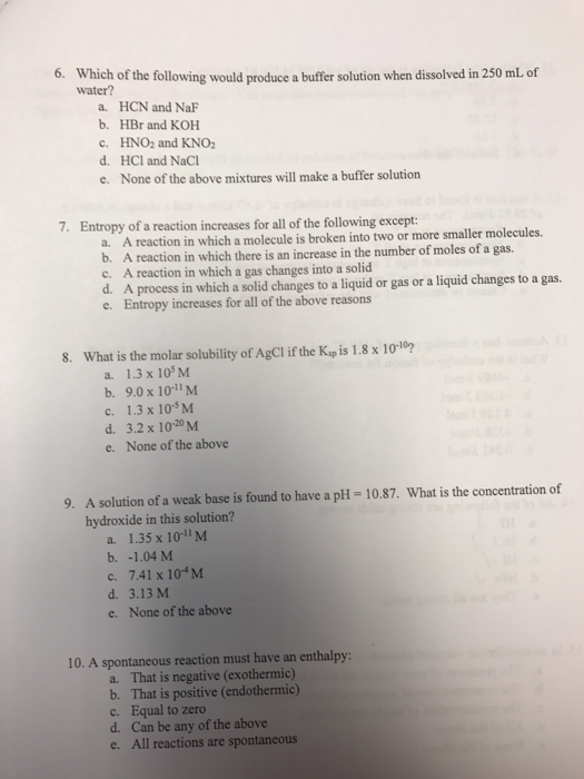 Solved Which of the following would produce a buffer | Chegg.com