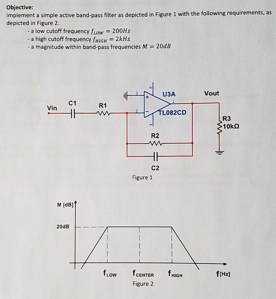Solved Objective: Implement a simple active band-pass filter | Chegg.com