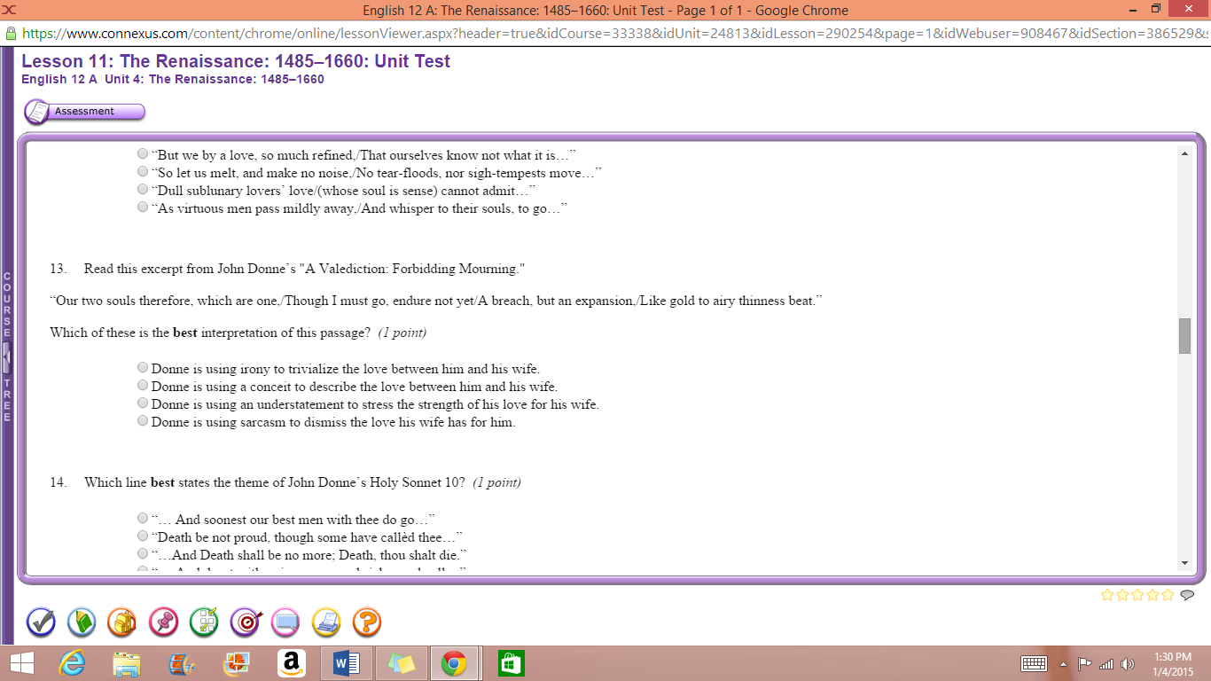 Solved English 12 A: The Renaissance: 1485-1660: Unit Test - | Chegg.com