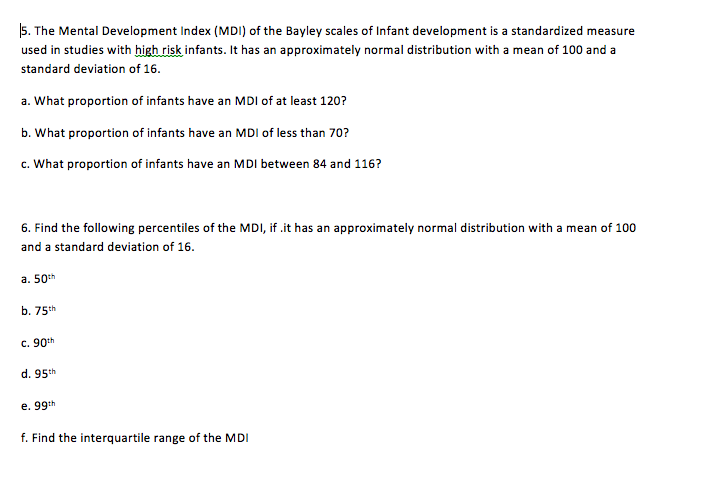 Solved The Mental Development Index (MDI) of the Bayley | Chegg.com