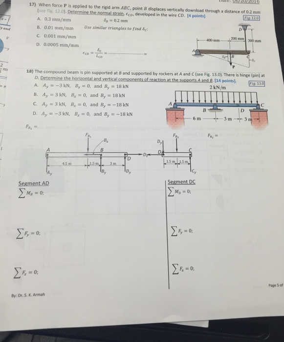 Solved When force P is applied to the rigid arm ABC, point B | Chegg.com