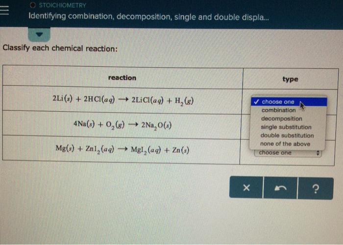 Solved Classify each chemical reaction: 2Li(s) + 2HCl(aq) | Chegg.com