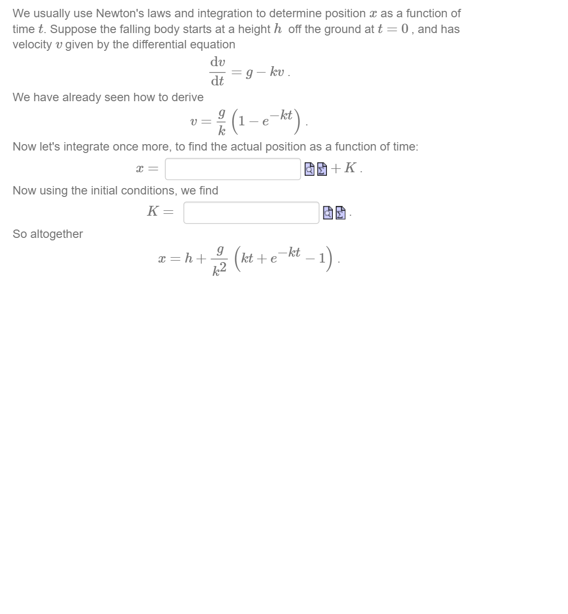 Solved Suppose That The Velocity Vof A Falling Body In Some