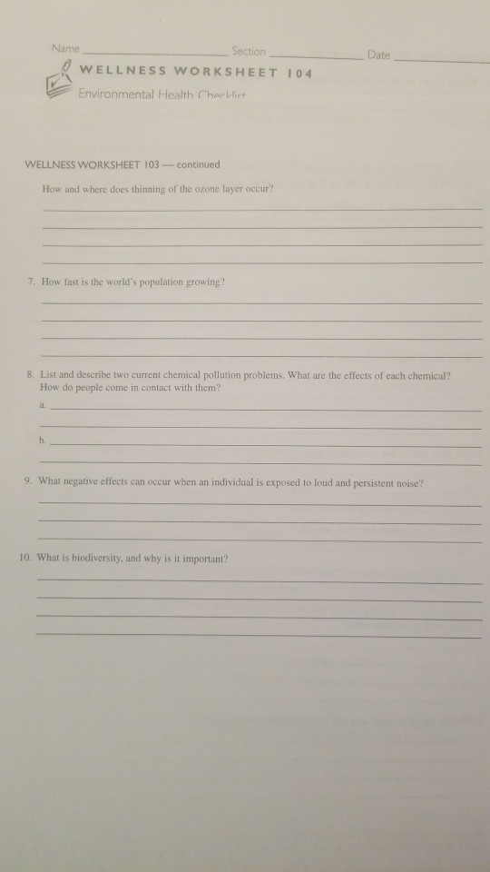 Solved Name Section Date WELLNESS WORKSHEET 104 | Chegg.com