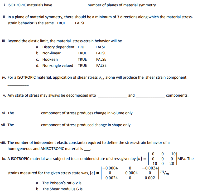Solved i. ISOTROPIC materials have number of planes of | Chegg.com