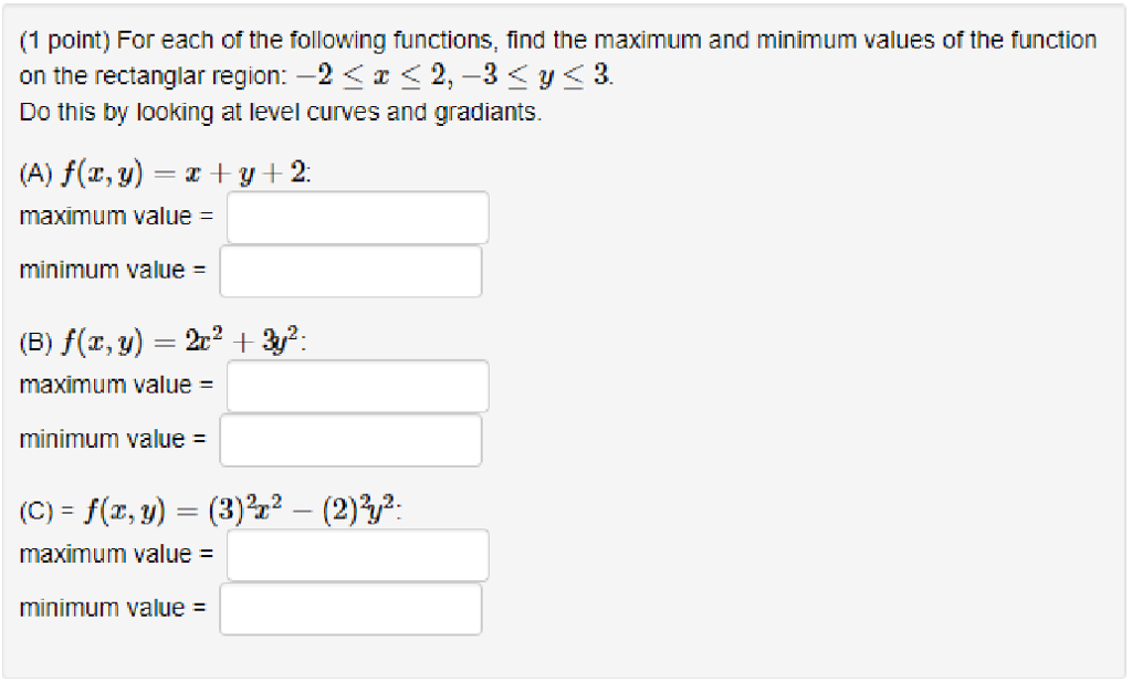 Solved (1 point) For each I of the following functions, find | Chegg.com