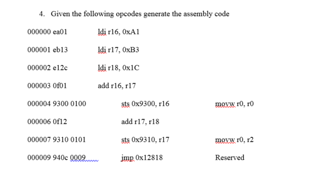 Solved 4 Given The Following Opcodes Generate The Assembly 4062