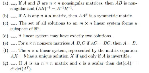 Solved If A and B are n times n nonsingular matrices, then | Chegg.com