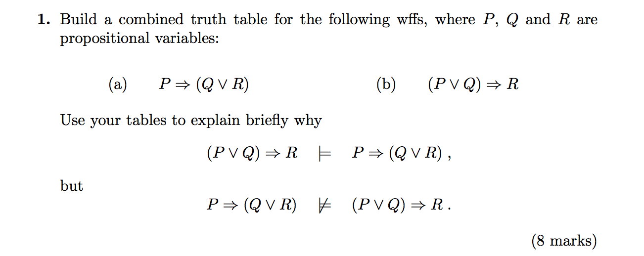 Solved Build a combined truth table for the following wffs, | Chegg.com