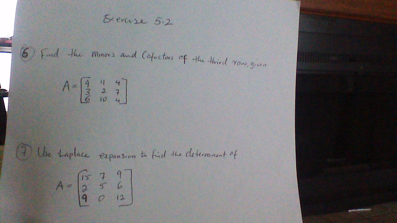 Solved Find the minors and cofactors of the third row, given | Chegg.com