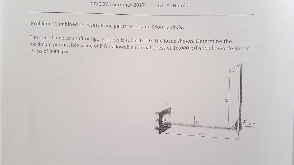 Solved The 4-in. diameter shaft of figure below is subjected | Chegg.com