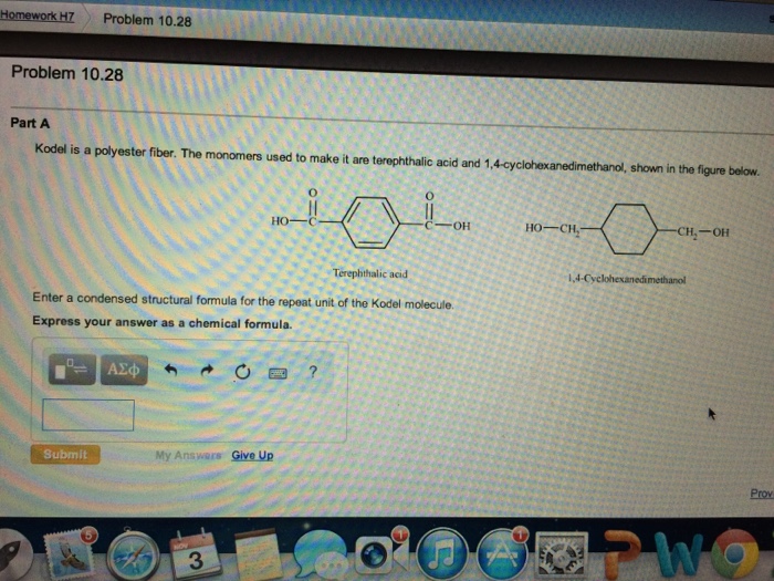 Solved part A Kodel is a polyester fiber. The monomers used | Chegg.com