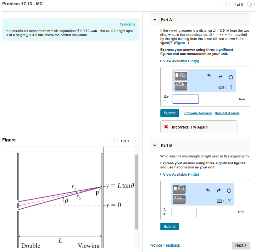 Solved Problem 17.13 -MC 1 of 9 ? Part A In a double-slit | Chegg.com