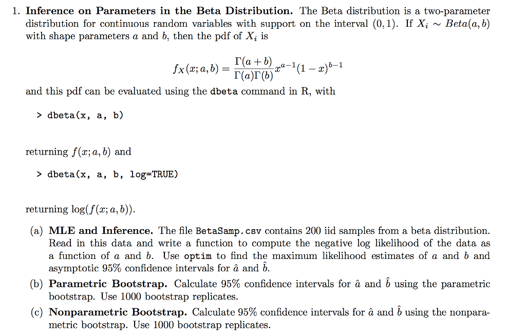 Inference on Parameters in the Beta Distribution. The | Chegg.com