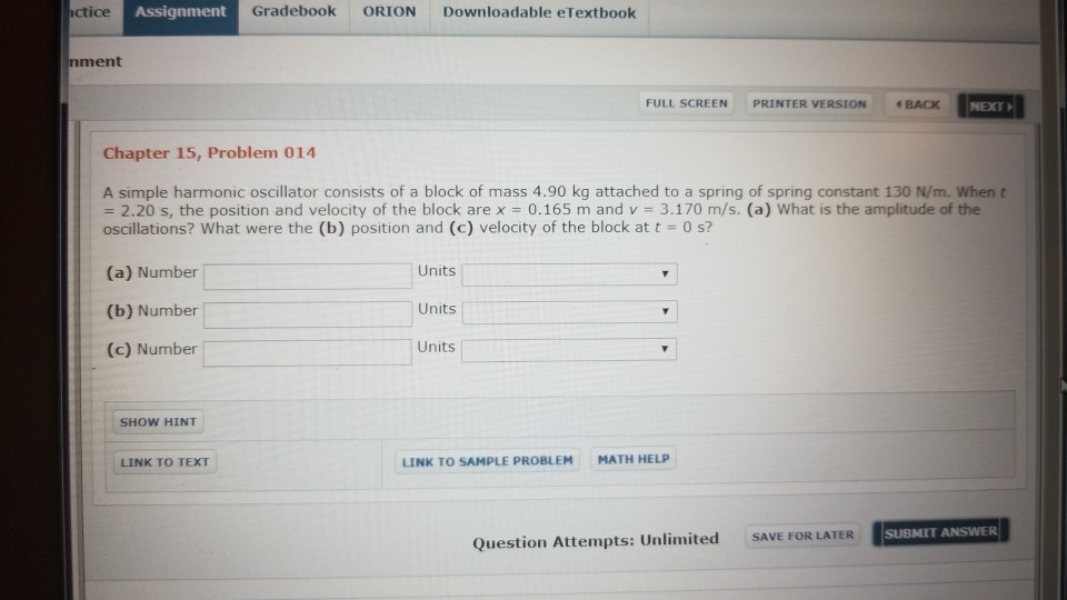 Solved ctice Assignment Gradebook ORION Downloadable | Chegg.com