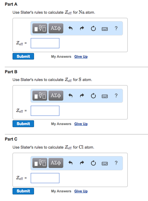 Solved Part A Use Slater's rules to calculate Zeff for Na | Chegg.com