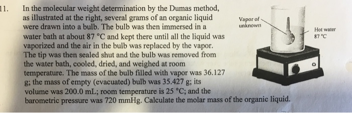 Solved In the molecular weight determination by the Dumas | Chegg.com