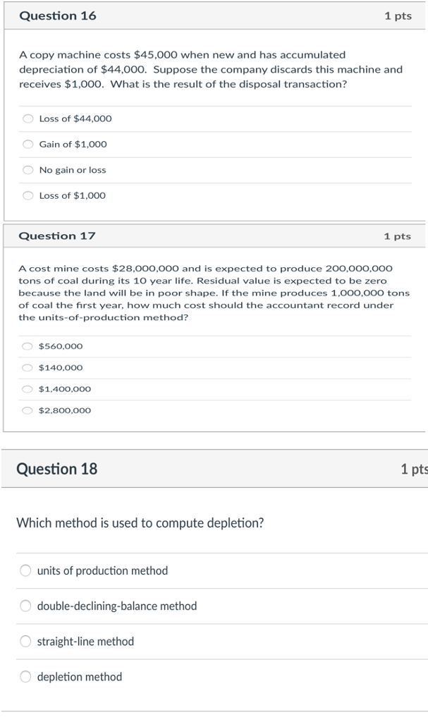 Solved Question 16 1 pts A copy machine costs $45,000 when | Chegg.com