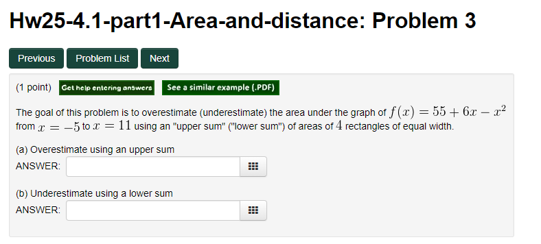 Solved Hw25-4.1-part1-Area-and-distance: Problem 3 Previous | Chegg.com