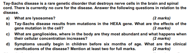 Solved Tay-Sachs disease is a rare genetic disorder that | Chegg.com
