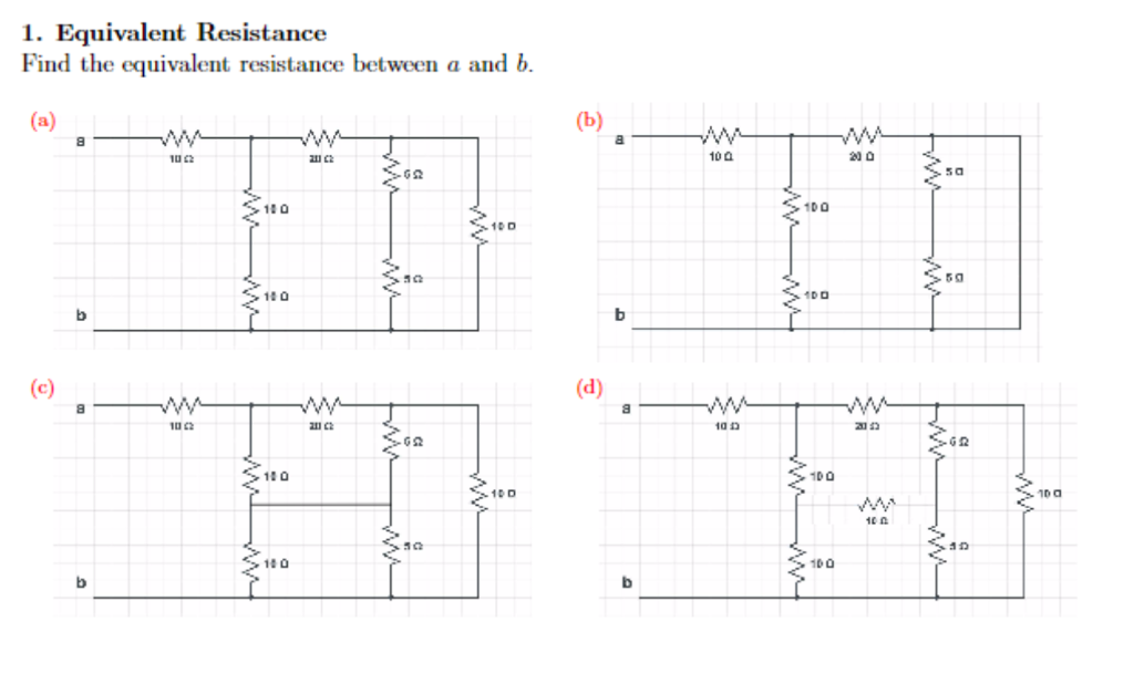 Solved 1. Equivalent Resistance Find the equivalent | Chegg.com