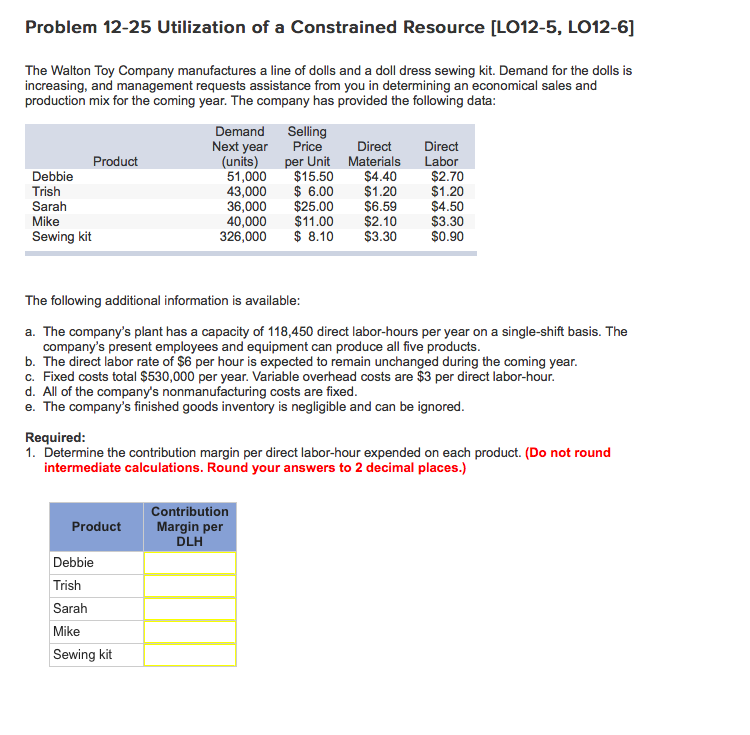 Solved Problem 12-25 Utilization of a Constrained Resource | Chegg.com