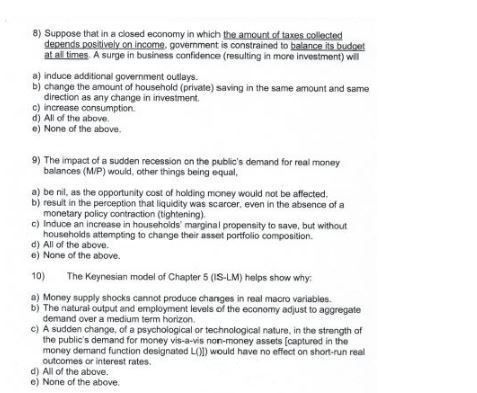 Solved 8) Suppose that in a cosed economy in which tbe | Chegg.com