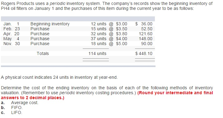 Solved Rogers Products uses a periodic inventory system. The | Chegg.com
