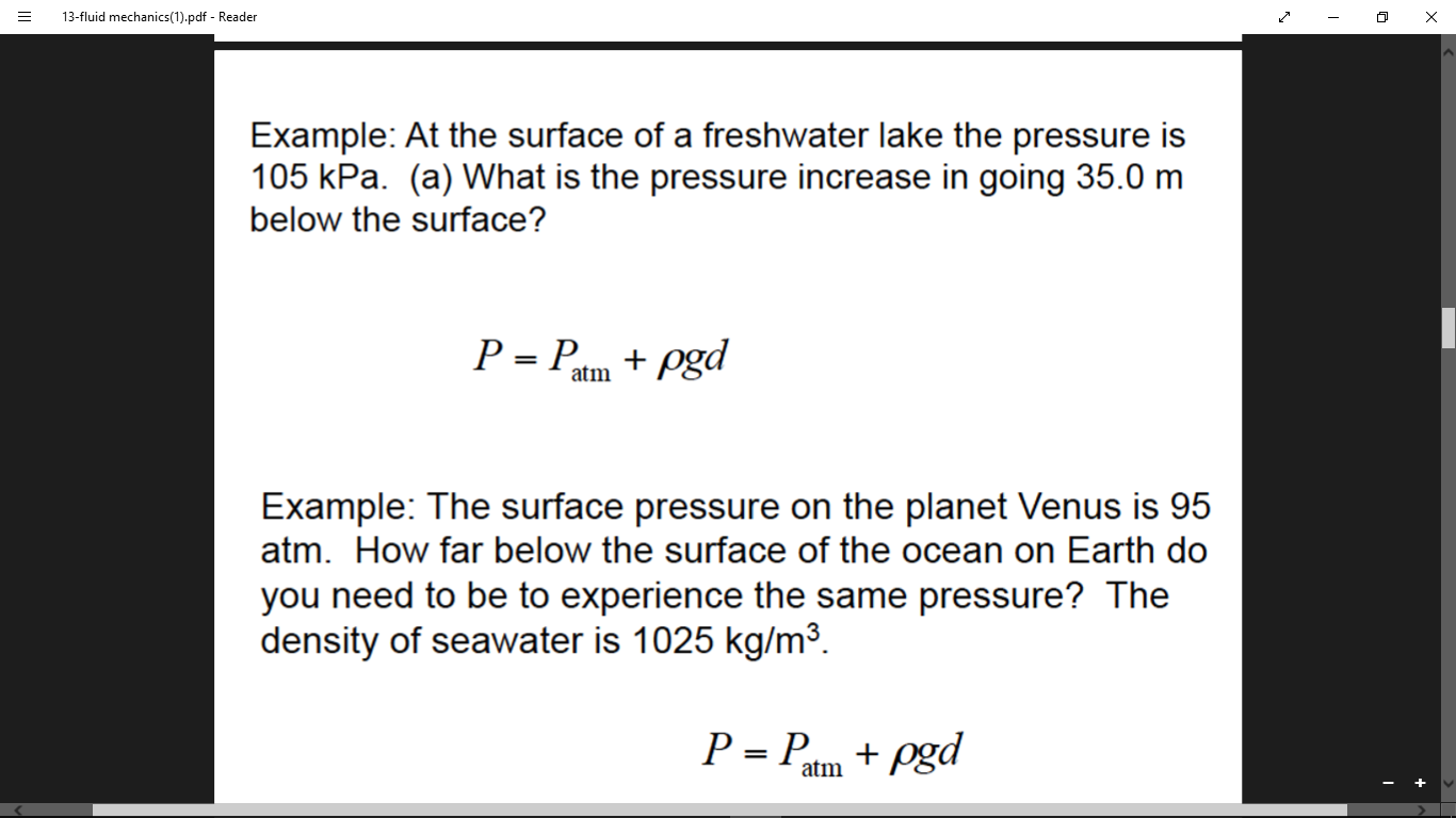 Solved At the surface of a freshwater lake the pressure is | Chegg.com