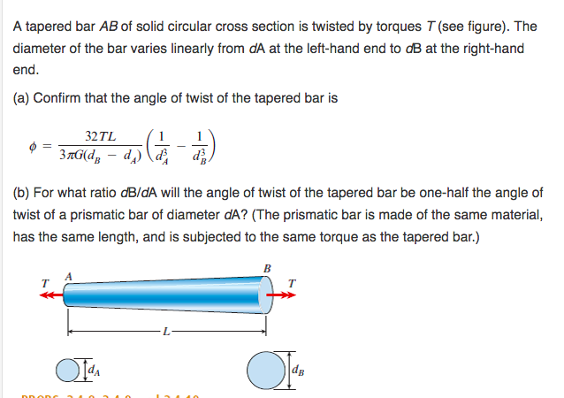 Solved A tapered bar ab of solid circular cross section is | Chegg.com