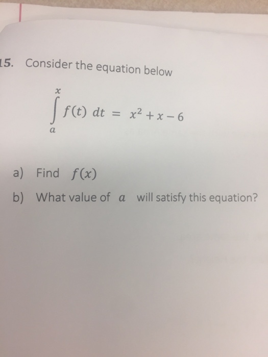 Solved Consider the equation below integral_a^x f(t) dt = | Chegg.com