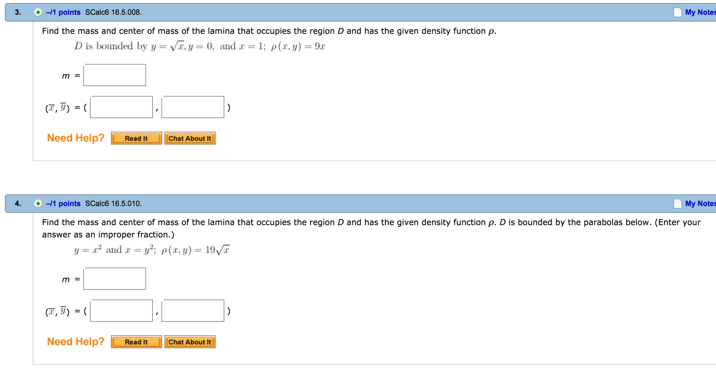 Solved Find the mass and center of mass of the lamina that | Chegg.com