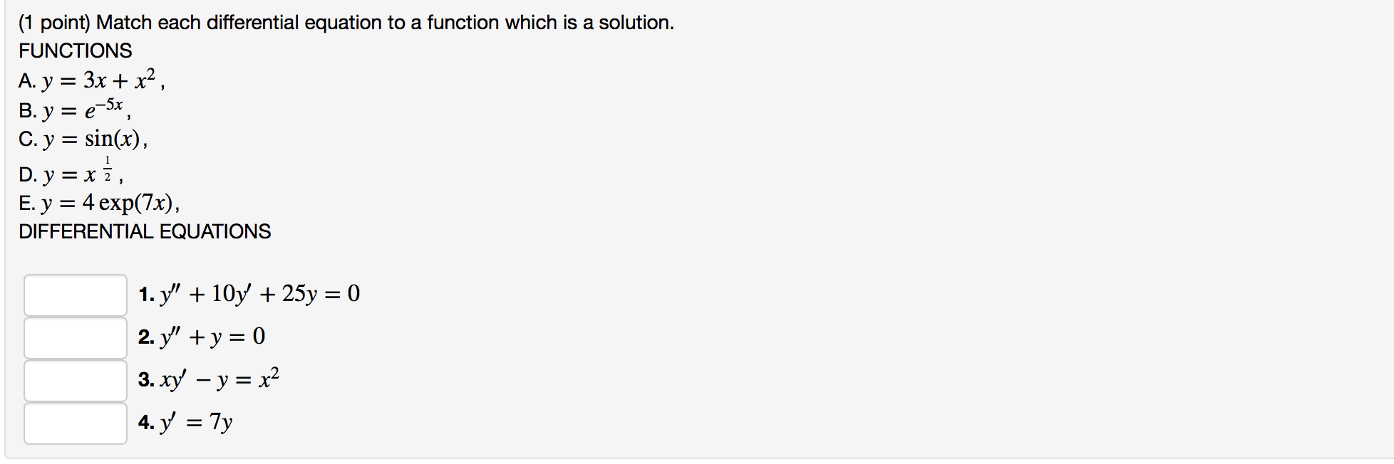 Solved (1 point) Match each differential equation to a | Chegg.com