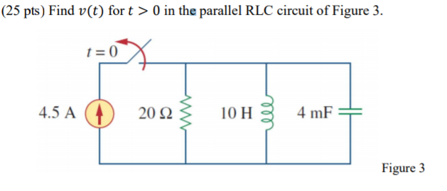 Solved (25 pts) Find v(t) for t > 0 in the parallel RLC | Chegg.com