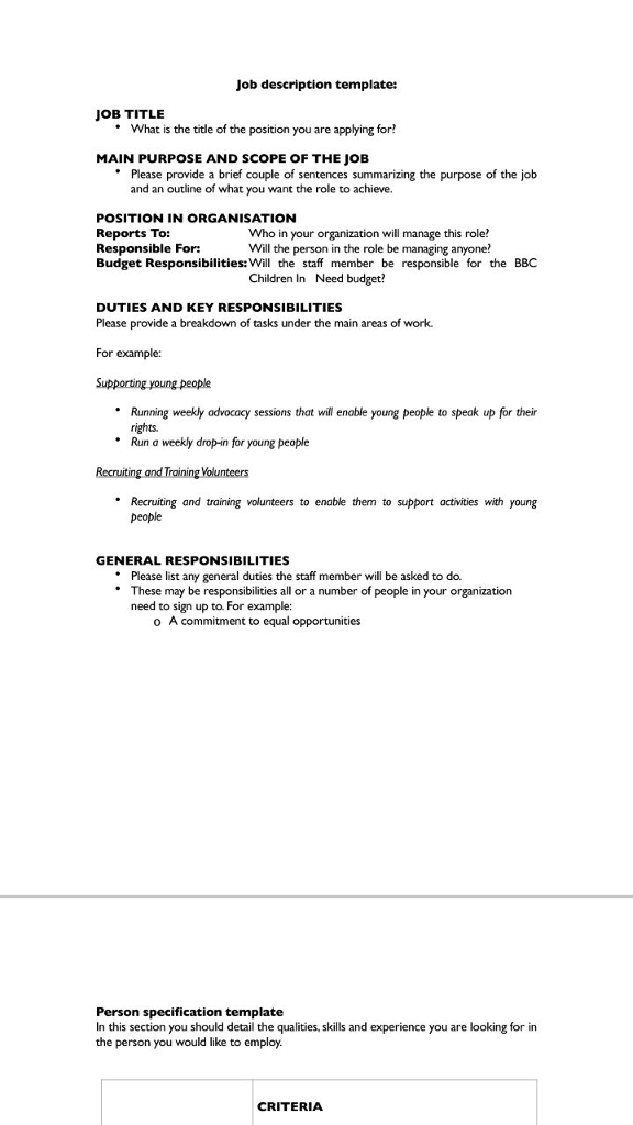 Job Specification Example
