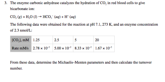 3. The enzyme carbonic anhydrase catalyzes the | Chegg.com