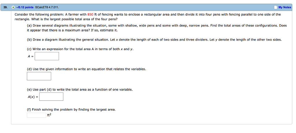 Solved Consider the following problem: A farmer with 850 ft | Chegg.com